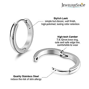 JewelrieShop Earrings Studs Set for Women Stainless Steel CZ Ball Flat Hoop Earing Hypoallergenic Silver Multiple Piercing Ear Stud for Men (15 Pairs, Silver Tone)