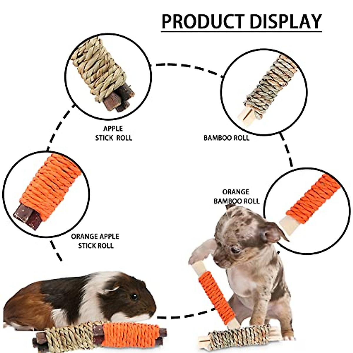 VCZONE Rabbit Chew Toys, Pet Bunny Tooth Chew Toys Organic Natural Apple Wood Grass Cake Ideal for Bunny, Chinchilla, Guinea Pigs, Hamsters Teeth Grinding (12 Pack)