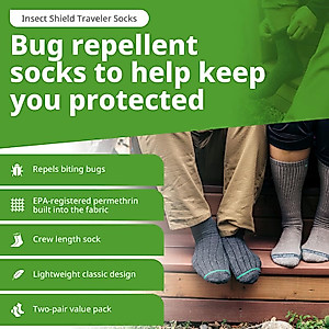 Insect Shield Lightweight and Comfy Traveler Sock with Built-In Bug Repellent, Charcoal, Medium (Pack of 2)