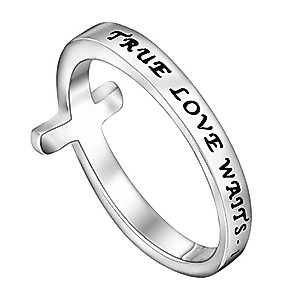 True Love Waits Ring Sideways Cross Purity, Christian Chastity Ceremony, Stainless Steel (7)