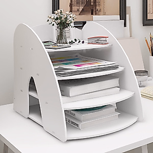 Natwind 4-Tier File Folder Paper Organizer for Desk Desktop White Office Supplies Desk Organizer Mail Letter Tray & Paper Sorter Document Notebook Storage Rack for Home Office School Classroom
