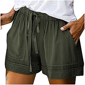 Plus Size Bike Shorts Cotton Shorts for Women Plus Size Outdoor Shorts Stretchy Stylish Drawstring Lounge Shorts with Pockets(01-Green,X-Large)