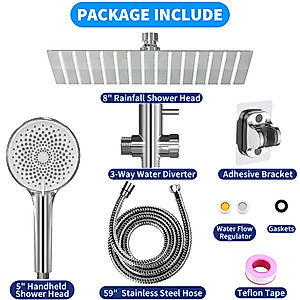 Cirtek Shower Head, 8" Rain Shower Heads with Handheld Spray Combo, High Pressure Hand Held Showerhead with Hose, Rainfall Shower Head with Built-in Power Jet to Clean Bathroom/Tub/Pet, Chrome