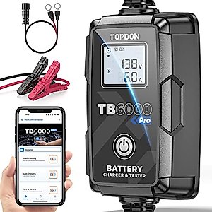 2-in-1 Smart Car Battery Charger and Battery Tester, TOPDON TB6000Pro 6Amp 6V/12V Trickle Charger Maintainer Automotive, 12V Load Tester, App Control Desulfator Lead-Acid AGM LiFePO4 Batteries
