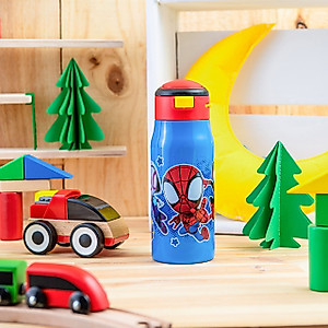 Zak Designs Marvel Spidey And His Amazing Friends Vacuum Insulated Stainless Steel Kids Mesa Water Bottle with Flip-Up Straw and Locking Spout Cover, Durable Cup for Sports or Travel (13.5oz, 18/8 SS)