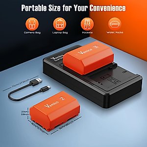 Vemico NP-FZ100 Battery Charger Set Z-Series 2 X 2280mAh Replacement Batteries with LCD Type-C Charger for Alpha A6600/A7III/A7R III/FX3/A1/A7 RIII/A7S III/A7C/A9/A9S/A9R/A7IV/A7R4 etc.