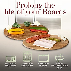 Woodard & Charles 6 Acacia Wood Serving Boards with Stand, Perfect for Serving, Sushi, Cheese, Hors D'Oeuvre, Charcuterie, Sandwiches, 7 Piece Set, 9 1/2" x 6 1/2"