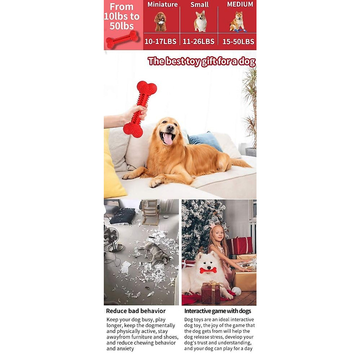 Patchy's Pets Puppy and Small Dog Toothbrush Dental Chew Toy Bone, Teeth Cleaning, Teething, Flexible Durable Rubber Dog Toys, Small Treat Holder, Improved Material (Light Pink)