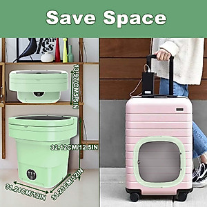 Mini Washing Machine, 11L Large Capacity, Foldable Portable Washing Machine with Spin Dryer, Small Collapsible Laundry Washer for Travel, Apartment, RV, Underwears, Socks, Baby Clothes, Green