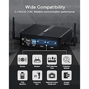 BASOARO Mini Industrial Computer, Micro PC, Celeron J4125 Processor, 8G RAM 1TB SSD, Gigabit Ethernet, 2*RS232 COM Port, HD/VGA Display, Dual Band WiFi, BT