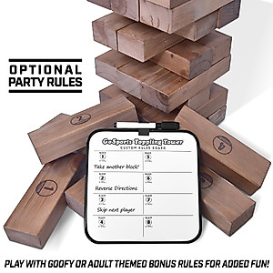 GoSports Giant Wooden Toppling Tower - Stacks Up to 5 ft - Brown Wood Stain