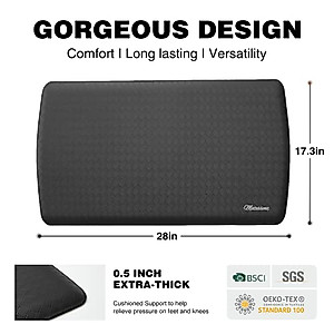Matessenz Kitchen Floor Mat, 1/2 Inch Thick Cushioned Kitchen Rugs, Comfort Anti Fatigue Mat, Nonskid Waterproof Standing Desk Mat for Office, Sink, Laundry(17.3X28'',Black)