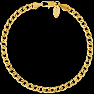 LIFETIME JEWELRY 5mm Cuban Link Chain Bracelet for Men & Women 24k Gold Plated, 7 Inches