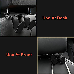 AMVOYOA 【2021 Upgraded】 Car Purse Hook, 2 in 1 Car Seat Headrest Hooks Durable Hanger Storage Holder Leather Organizer for Hanging Grocery Bags, 1 Pack, Black
