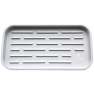 Sponge Holder Tray - Kitchen Sink Organizer - For Sponges, Soap Dispenser, Scrubber, Dishwashing Brush Holder - Multipurpose Use Tray (Light Grey)