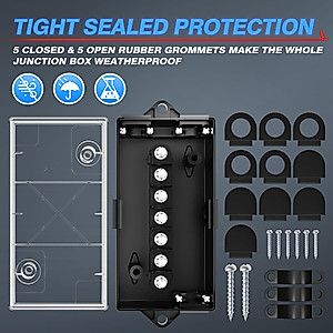 MICTUNING 7 Way Electrical Trailer Junction Box - 7 Gang Trailer Wire Connection Box Weatherproof for Rewiring Camper RV Caravans Boat Light, Transparent Cover