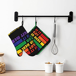 is It Gay in Here Or is It Just Me LGBTQ Gay Pride Oven Mitts and Pot Holders Sets for Baking Barbecue and Cooking Microwave Gloves Pot Rack Hot Pad