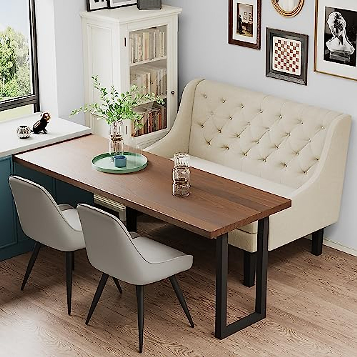 Andeworld Modern Tufted Button Back Upholstered Loveseat for Dining Room Hallway or Entryway Seating (Ivory)