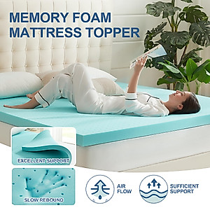 Eiayeebil 3 Inch Memory Foam Mattress Topper Full, Mattress Pad Gel Infused Foam Bed Topper, Ventilated Soft Blue,Full Size