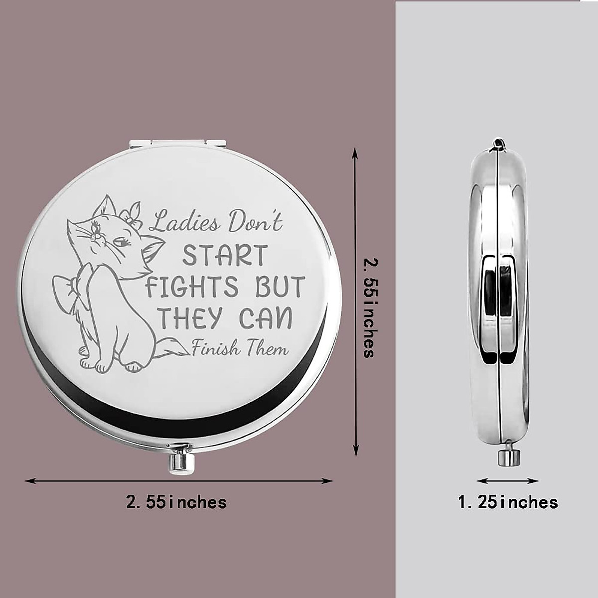 TGBJE Ladies Don’t Start Fights But They Can Finish Them Pocket Mirror Cartoon Cat Gift (Ladies Fights Mirror)