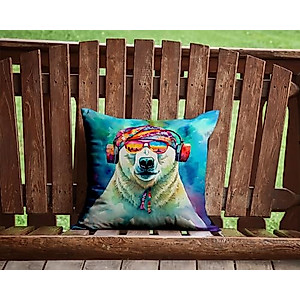 Caroline's Treasures DAC4028PW1414 Hippie Animal Polar Bear Throw Pillow Machine Washable, Indoor Outdoor Decorative Pillow for Couch, Bed or Patio, 14Hx14W