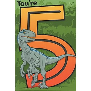 Jurassic World Camp Cretaceous Dinosaur Happy 5th Fifth Birthday Card (Age 5) - Huge Birthday Wishes For a Day That's Tons of Fun!