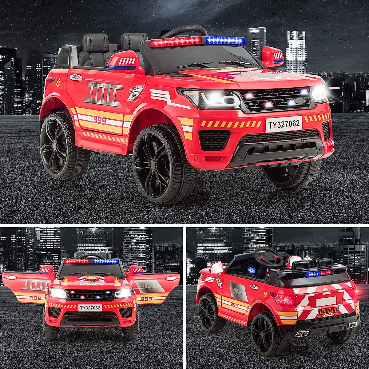 Costzon Ride on Car, 12V Battery Powered Police SUV Vehicle w/Remote Control, Siren Flashing Light, Horn Music, Intercom, Spring Suspension, 3 Speeds, USB, 4 Wheeler Truck, Kids Cars to Drive, Black