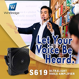 WinBridge Wireless Voice Amplifier Wireless Microphone Headset, 16W Bluetooth Speaker and Microphone Portable Pa for Teachers, Tour Guides, Coaches, Elderly Etc S619UHF