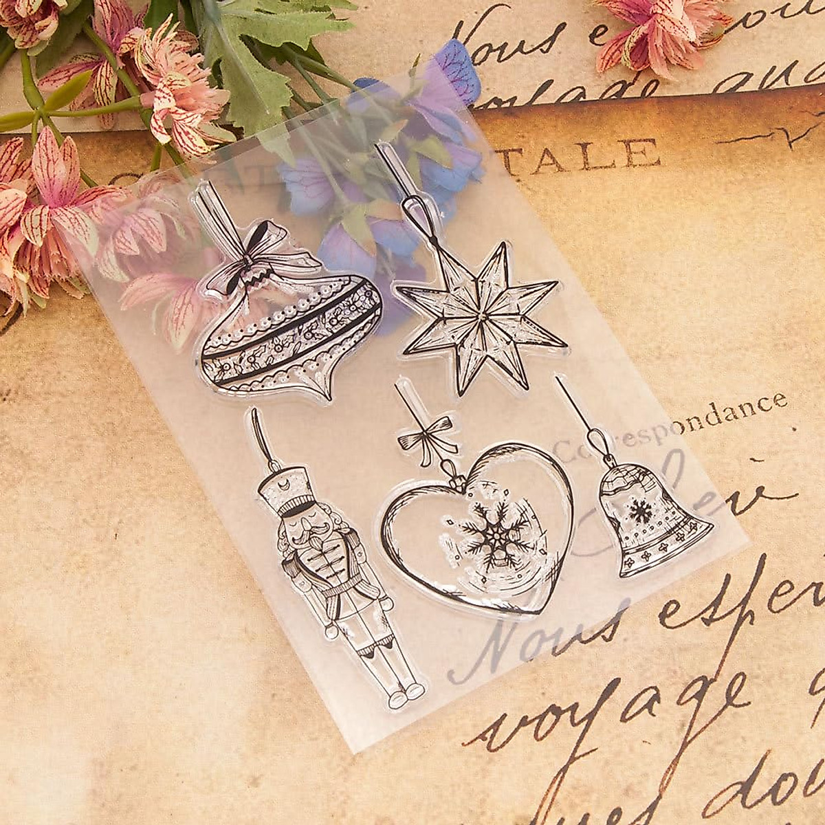 NZJ Merry Christmas Decorative Ball Clear Stamp Background Transparent Silicone Stamp Rubber Stamp for Scrapbook Journal Card Making