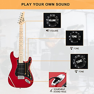 GLARRY 39" Full Size Electric Guitar for Music Lover Beginner with 20W Amp and Accessories Pack Guitar Bag (Red)