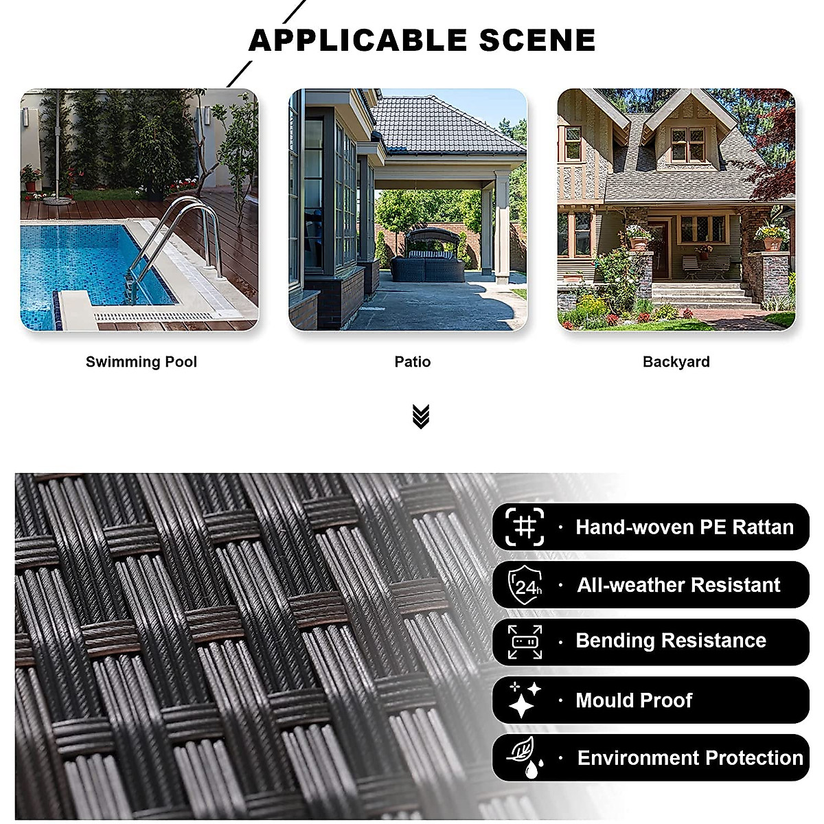 Kullavik 13 Pieces Outdoor Patio Furniture Set with 43" 55000BTU Gas Propane Fire Pit Table PE Wicker Rattan Sectional Sofa Patio Conversation Sets,Black