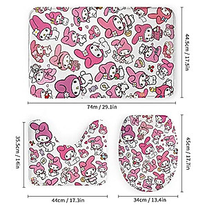 fmsnupz 4PCS Anime Shower Curtain Set, Cute Bathroom Decor with Non-Slip Rugs, Toilet Lid Cover and Bath Mat, Waterproof Fabric Shower Curtains with 12 Hooks, 70.8"x70.8"