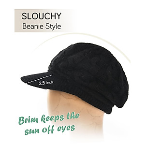 FURTALK Winter Knit Hats with Visor Brim Double Soft Lining for Women Warm Stylish Beanie Hats Slouchy Snow Caps