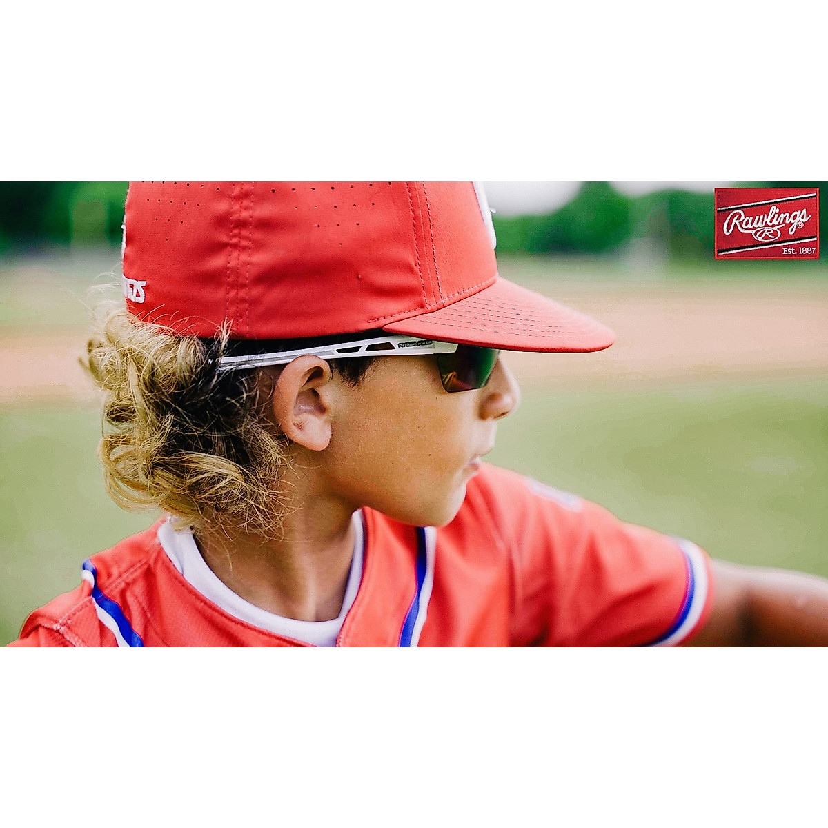 Rawlings 134 Kids Sunglasses for Baseball and Youth Softball Sunglasses - 100% UV Lightweight Poly Lens with Stylish Shield Lenses(White/Orange)