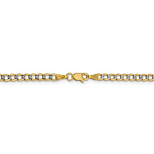 Sonia Jewels 14k White and Yellow Gold Two Toned 3.4mm Pave Curb Cuban Chain Necklace - with Secure Lobster Lock Clasp 20"