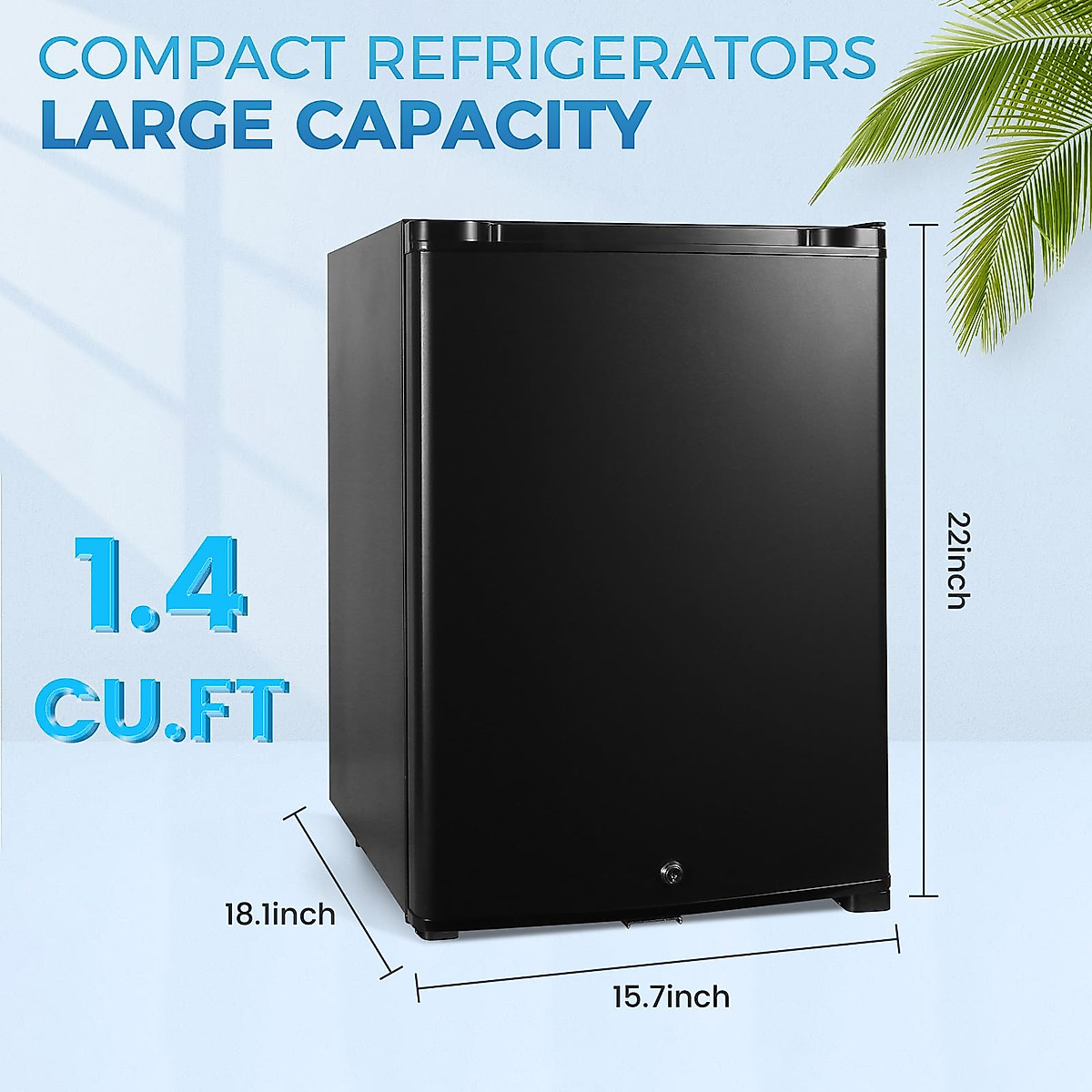 HIPOPLLER Compact Refrigerator, 1.42 cu.ft 110V Quiet Mini Fridge, Reversible Door with Lock, Energy Efficient Beverage Cooler for Bedroom Dorm RV Hotel Office, Black