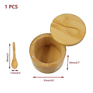 KUMGROT Wooden Salt Cellar Set Kitchen Salt Box with Mini Built-in Spoon and Magnetic Lid Round Salt Container Spices Storage Box for Spice Bath Salt Sugar Pepper