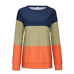 Handyulong Sweatshirts for Women, Womens Casual Long Sleeve Crewneck Sweatshirt Striped Printed Loose Pullover Tops Shirts
