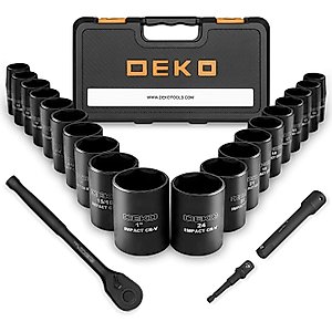DEKOPRO 1/2-Inch Impact Socket Sets, 23 Pieces Drive Socket Set Mechanic Tool Set with 72 Teeth Reversible Ratchet, 1/2" Drive Metric/SAE, CR-V Steel