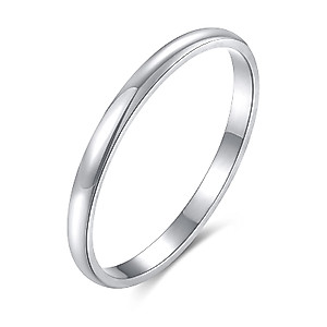 KAZITSAN 2mm Thin Stainless Steel Rings for Women Silver Plain Stackable Wedding Band Size 6