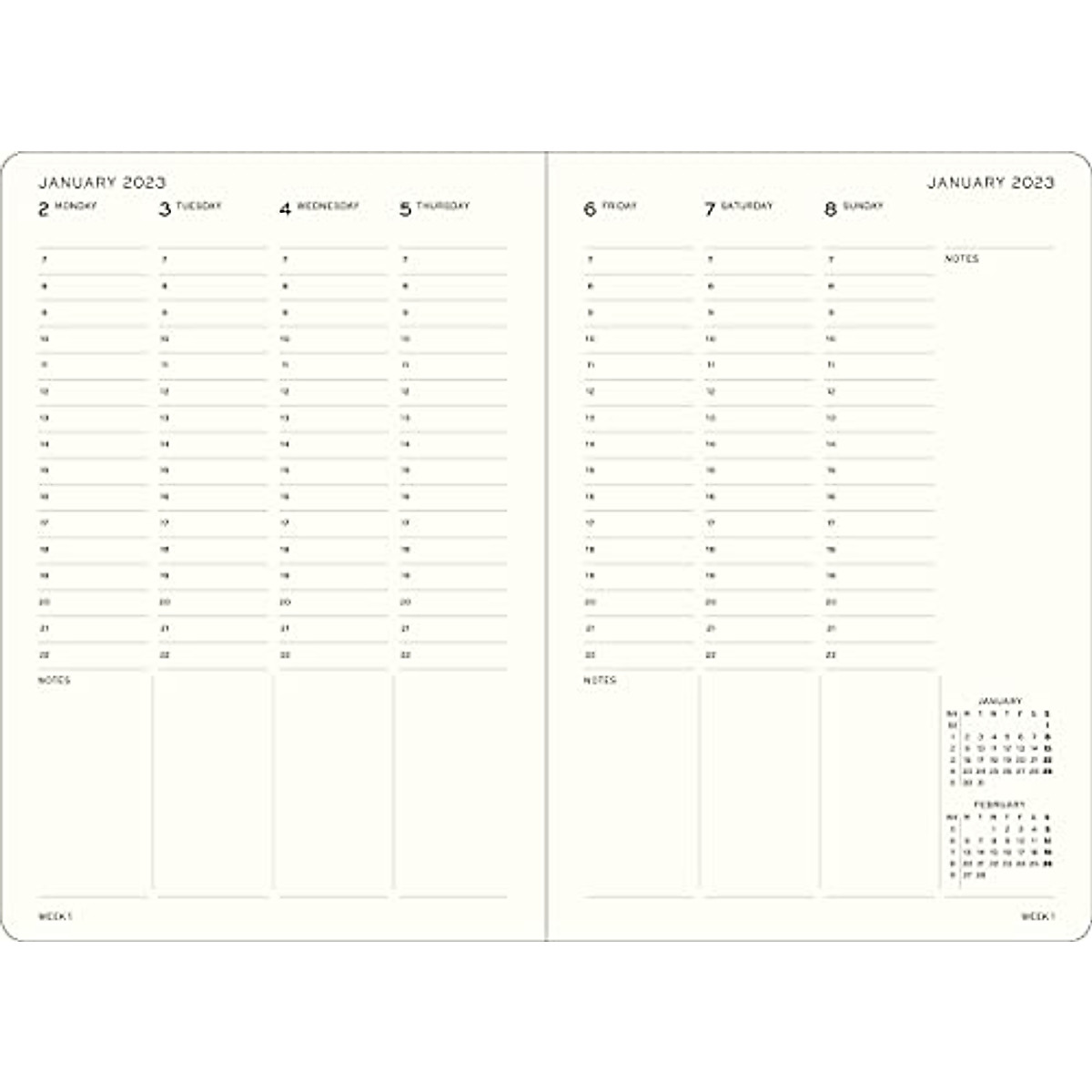 LEUCHTTURM1917-18-month Medium A5 Hardcover Academic Week Planner, Jul. 2022 - Dec. 2023, English (Black)