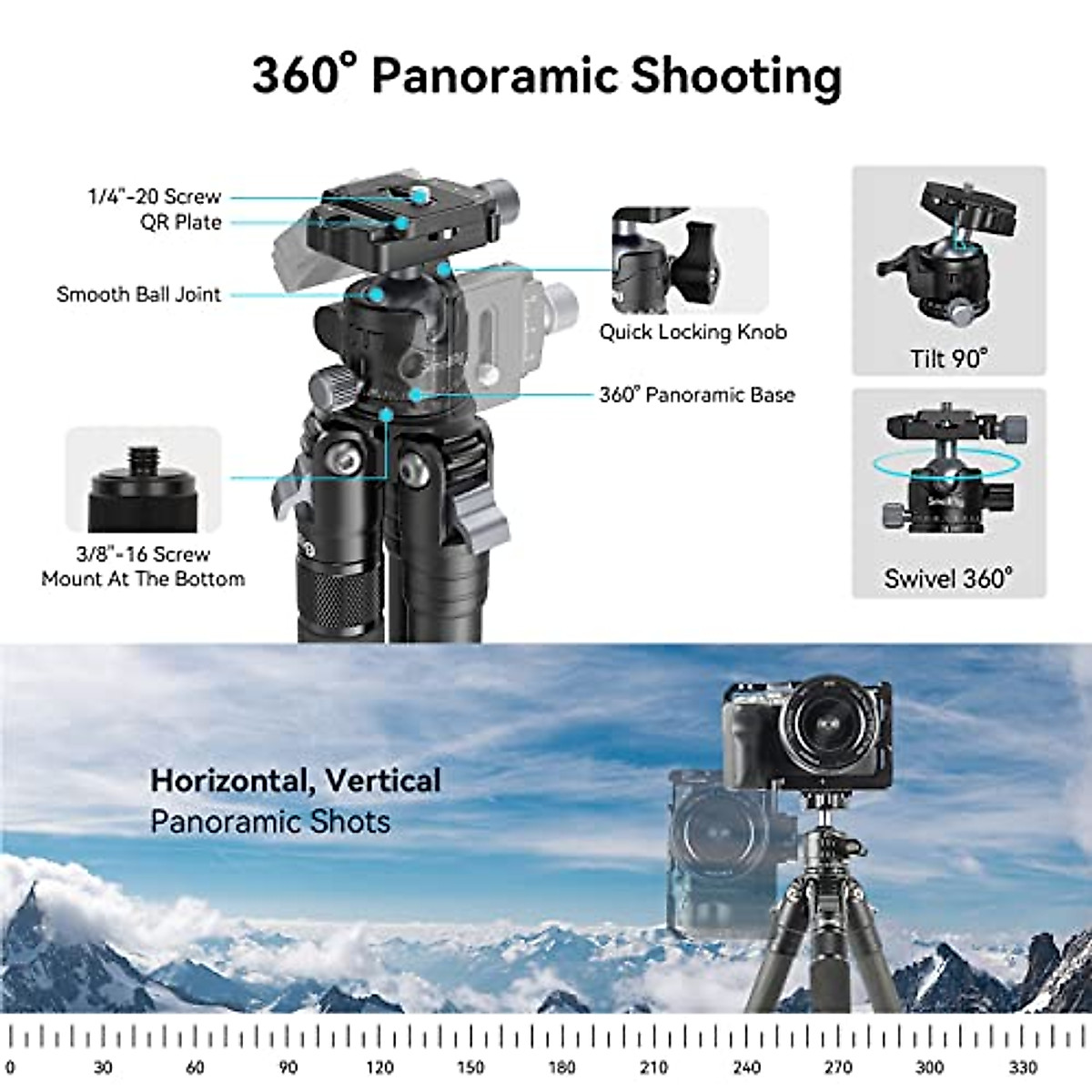 SmallRig 54" Lightweight Compact Carbon Fiber Tripod with Detachable Monopod, 360° Ball Head, Quick Release Plate, Load up to 26.5 lbs/12 kg, for Canon for Sony, DSLR Camera, Phone, Camcorder-4060