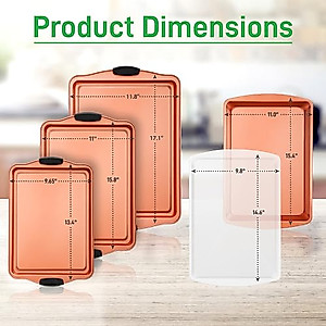 NutriChef 5-Piece Baking Pans Set - Stackable Cookie Sheets & Roasting Pan w/ Lid - Convenient Sizes for Cooking & Baking, Includes Built-in Silicone Handles - Easy to Clean, Copper