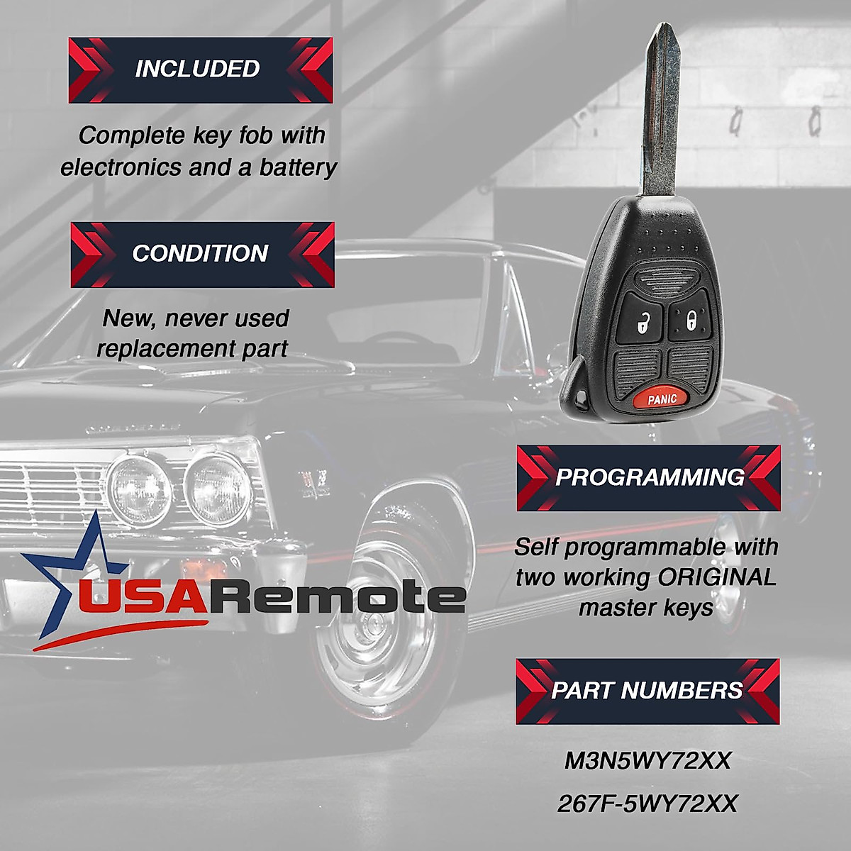 fits Dodge Caravan and Grand Caravan/Chrysler Town Country 2004 2005 2006 2007 Car Key Fob Keyless Entry Remote (M3N5WY72XX 3-btn)