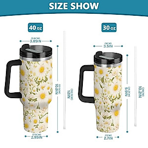 linqin White Daisys Vacuum Insulated Tumbler with Lid and Straw 40 oz Stainless Steel Water Bottle Wide Mouth Travel Coffee Mug with Handle for Home, Office or Car