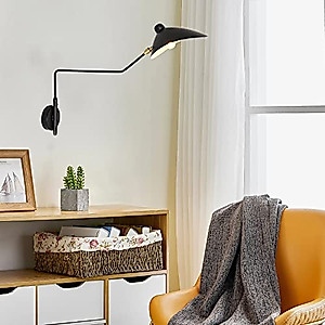 Modern Wall Sconce Plug in or Hardwired Adjustable Swing Arm Vintage Wall Lamp,Mid-Century Black Wall Lights Rotatable for Bedside Living Room,Brass and Black Finish (2 Pack) (1 Light)