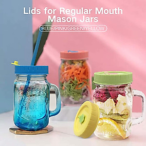 Mason Jar Lids,Regular mouth canning lids,Plastic Regular Mouth Mason Canning Lids with Straw Hole/Plastic Straws/Silicone Stoppers/Silicone Rings/Cleaning Brush,Decorative Mason Jars Caps (26 Pack)