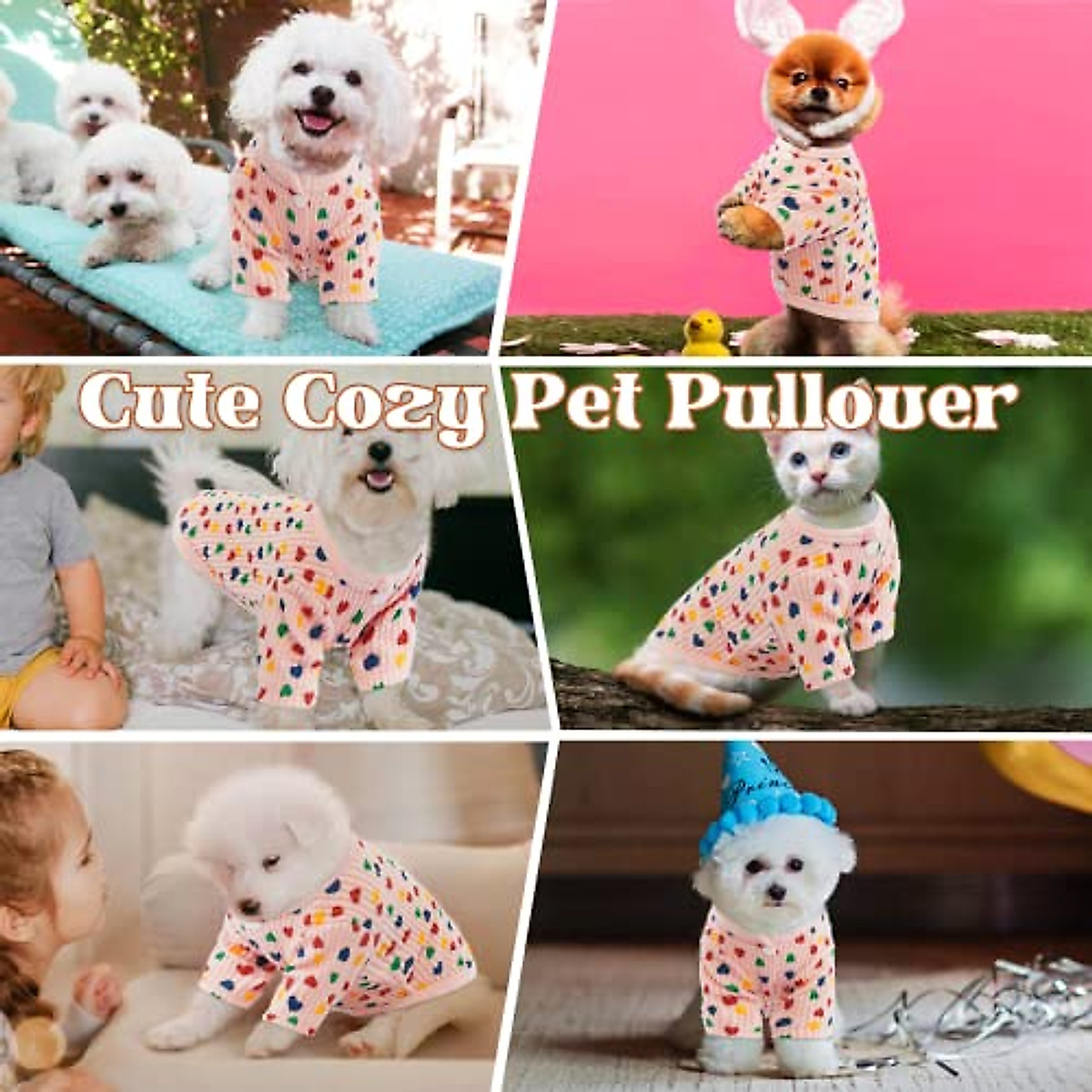 T'CHAQUE Pet Clothes Dog Hoodies with Heart Print, Basic Causal Puppy T-Shirts Cat Outfits Pullover for Daily and Party Wear, Cute Pet Apparel Clothing for Small and Medium Dogs, Pink M