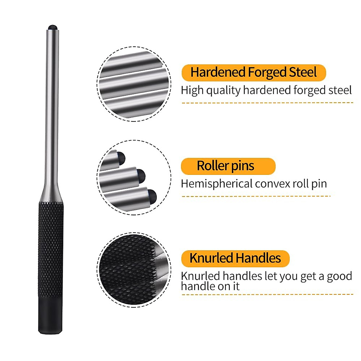 Roll Pin Punch Set, 14pcs Removing Repair Tools, including Universal Block, Pin Punches and Hammer(Pin Punches + Block)