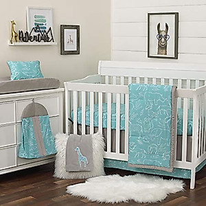 NoJo Dreamer Modern Safari Blue 8 Piece Nursery Crib Bedding Set, Turquoise/Grey
